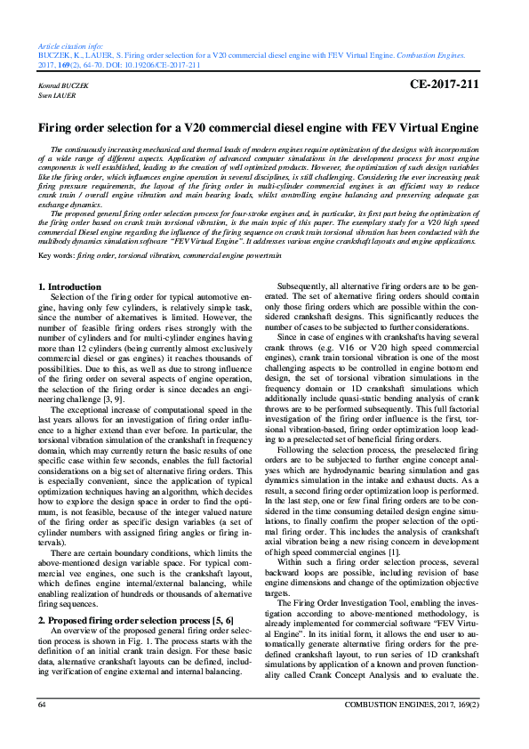 (PDF) Firing order selection for a V20 commercial diesel engine with ...