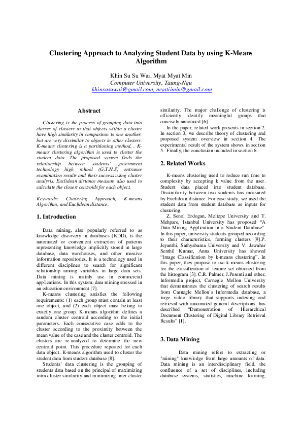 (PDF) Clustering Approach to Analyzing Student Data by using K-Means ... (PDF) Clustering Approach to Analyzing Student Data by using K-Means ...