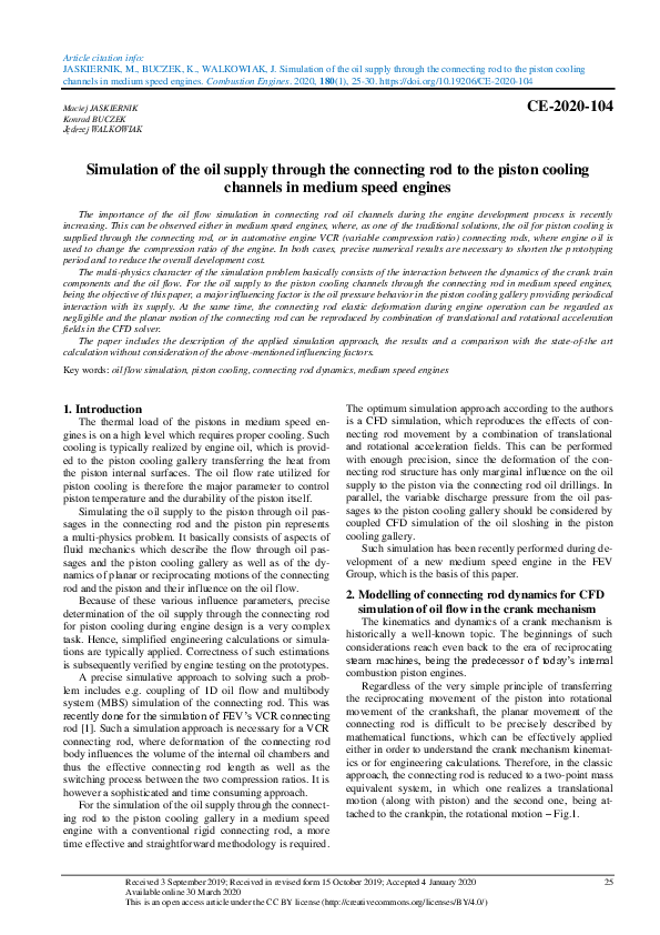 (PDF) Simulation of the oil supply through the connecting rod to the ...