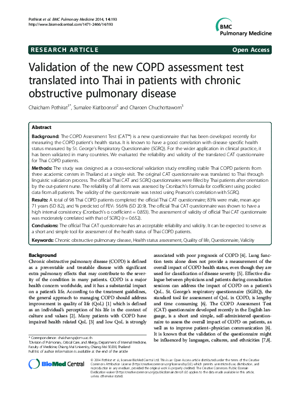 Pdf Validation Of The New Copd Assessment Test Translated Into Thai In Patients With Chronic