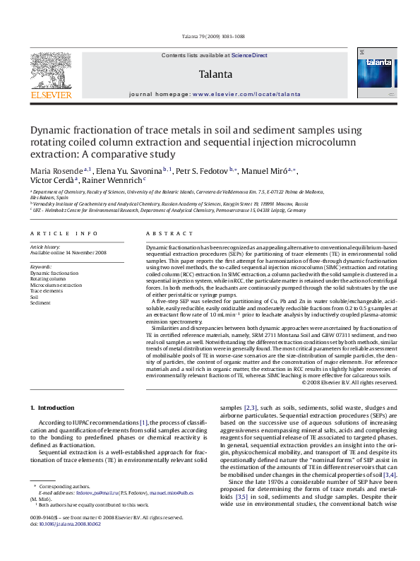 (PDF) Dynamic fractionation of trace metals in soil and sediment ...