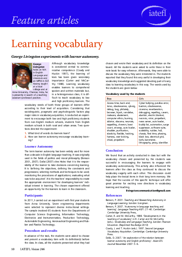 (PDF) Learning vocabulary