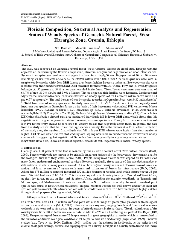 (PDF) Floristic Composition, Structural Analysis and Regeneration Status of Woody Species of ...