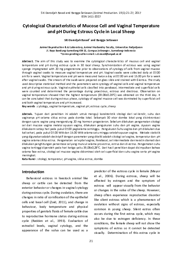 (PDF) Cytological Characteristics of Mucose Cell and Vaginal Temperature and pH During Estrous ...