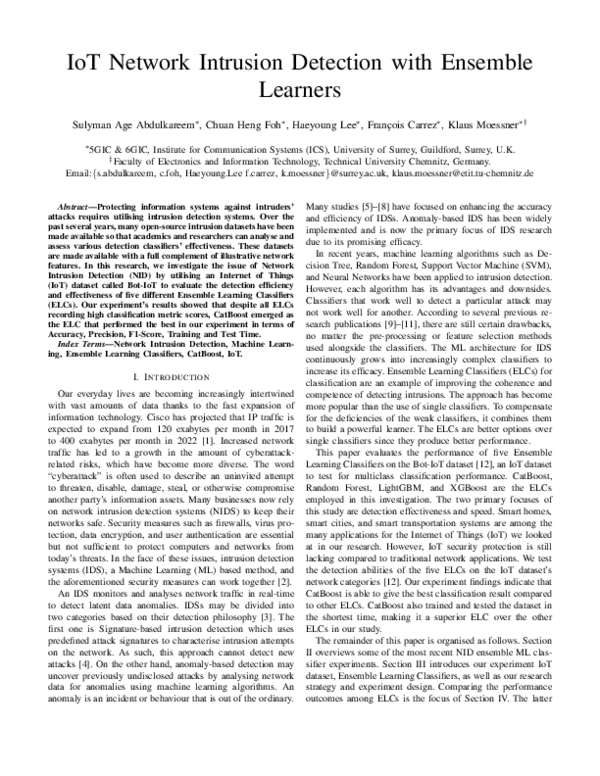 (PDF) IoT Network Intrusion Detection with Ensemble Learners