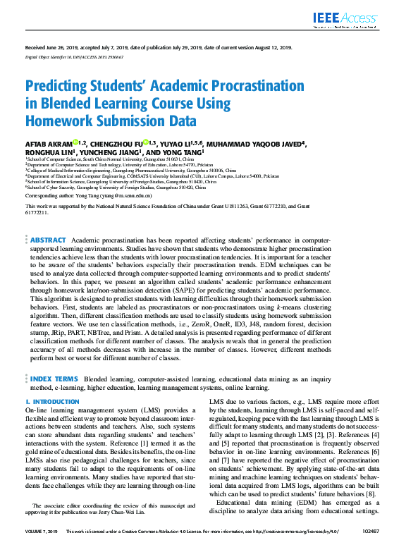 (PDF) Predicting Students’ Academic Procrastination in Blended Learning Course Using Homework ...