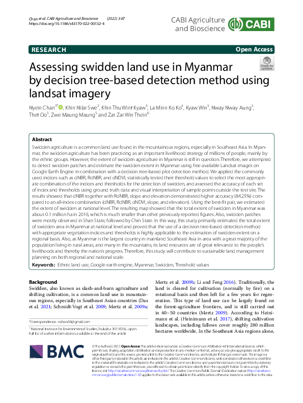 (PDF) Assessing swidden land use in Myanmar by decision tree-based ...