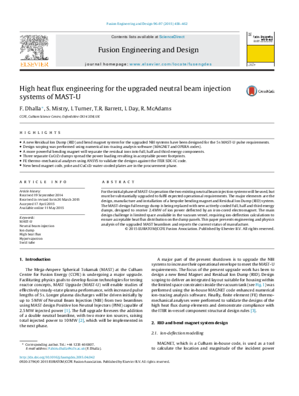 (PDF) High heat flux engineering for the upgraded neutral beam ...