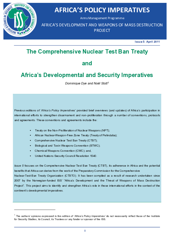 (PDF) The Comprehensive Nuclear Test Ban Treaty and Africa’s ...
