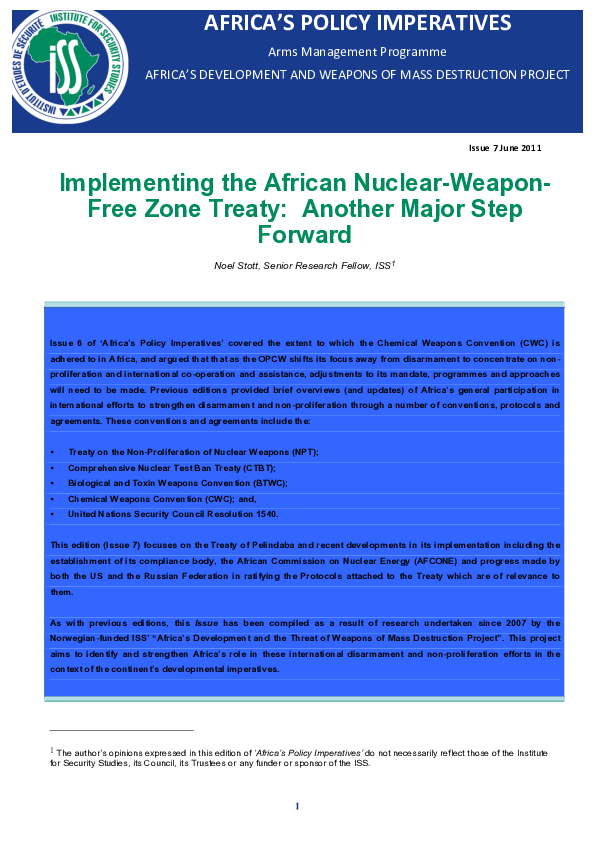 (PDF) The Treaty of Pelindaba Towards the Full Implementation of the ...