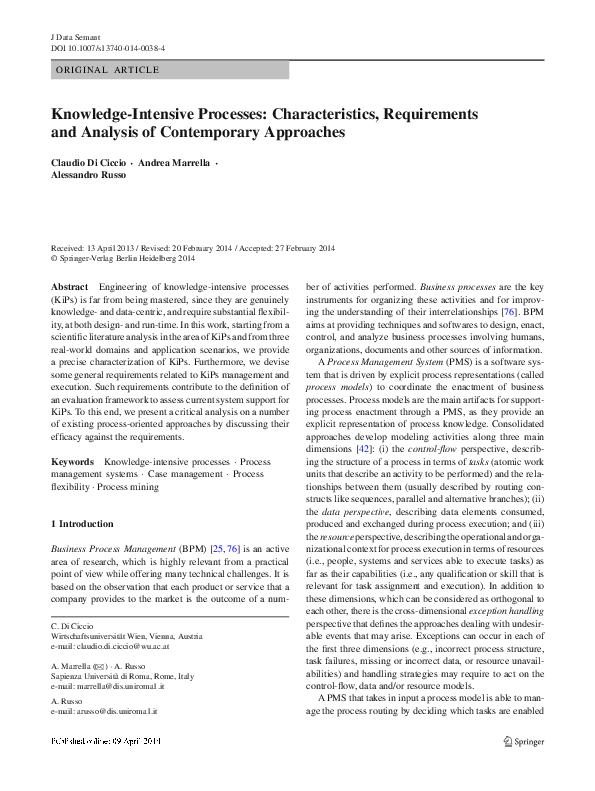 (PDF) Knowledge intensive processes characteristics and improvement: a banking best practice example