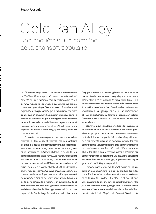 (PDF) Frank Cordell, « Gold Pan Alley : Une enquête sur le domaine de ...