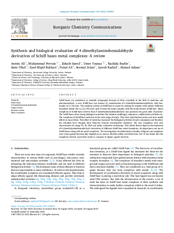 (PDF) Synthesis and biological evaluation of 4-dimethylaminobenzaldehyde derivatives of Schiff ...