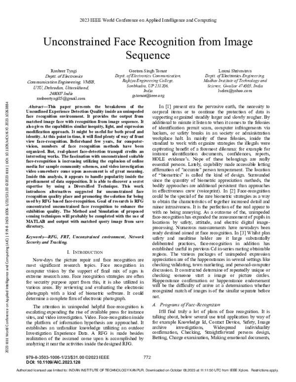 (PDF) Unconstrained Face Recognition from Image Sequence