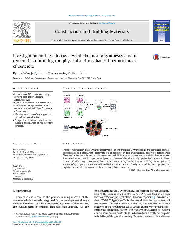 (PDF) Investigation on the effectiveness of chemically synthesized nano cement in controlling ...