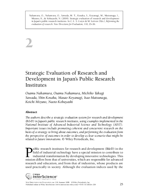 (PDF) Evaluating R&D Strategy in Japan's Institutes