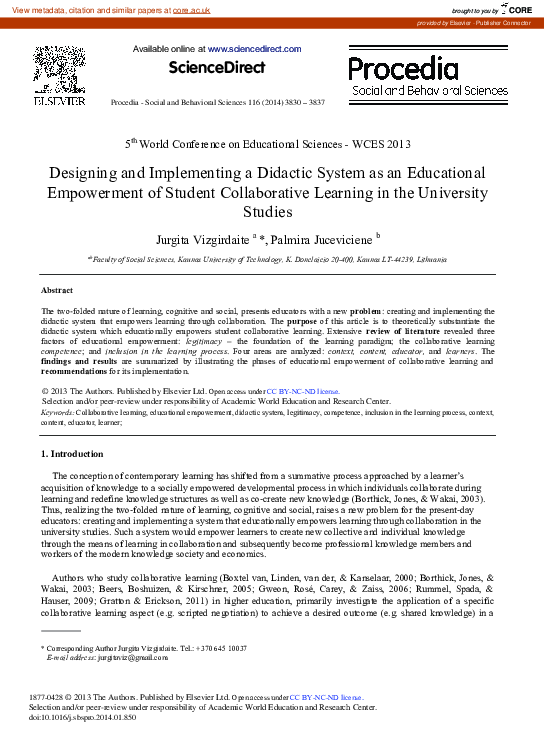 (PDF) Designing and Implementing a Didactic System as an Educational Empowerment of Student ...