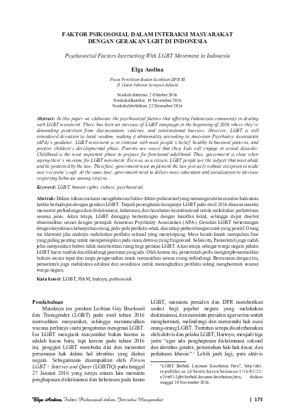 (PDF) Faktor Psikososial dalam Interaksi Masyarakat dengan Gerakan LGBT ...