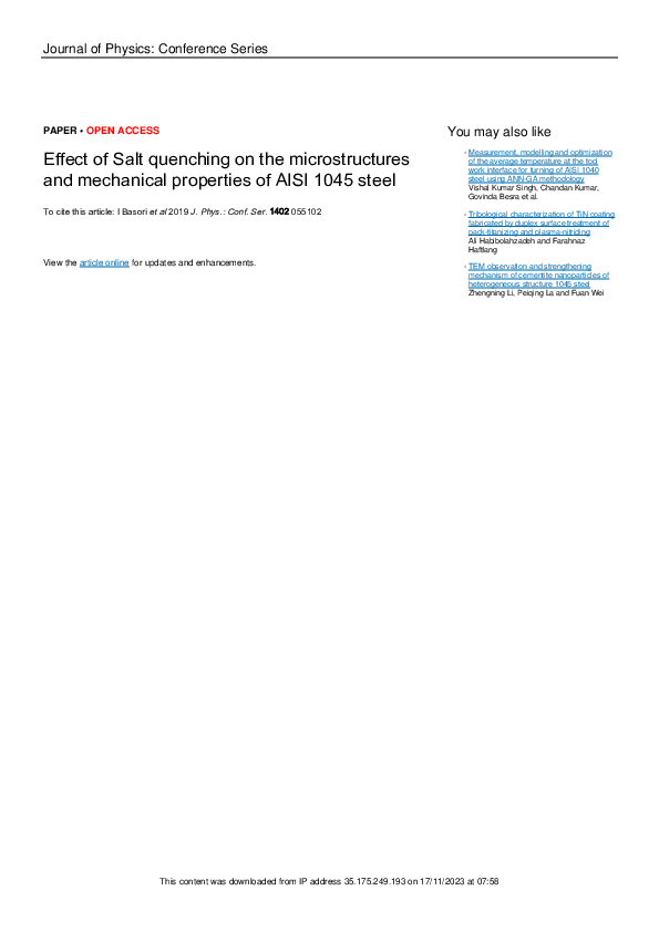 (PDF) Effect of Salt quenching on the microstructures and mechanical properties of AISI 1045 ...