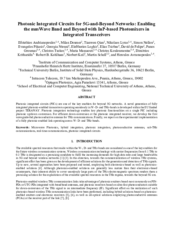 (PDF) Photonic integrated circuits for 5G-and-beyond networks: enabling the mmWave band and ...