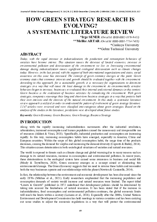 (PDF) How Green Strategy Research is Evolving a Systematic Literature ...