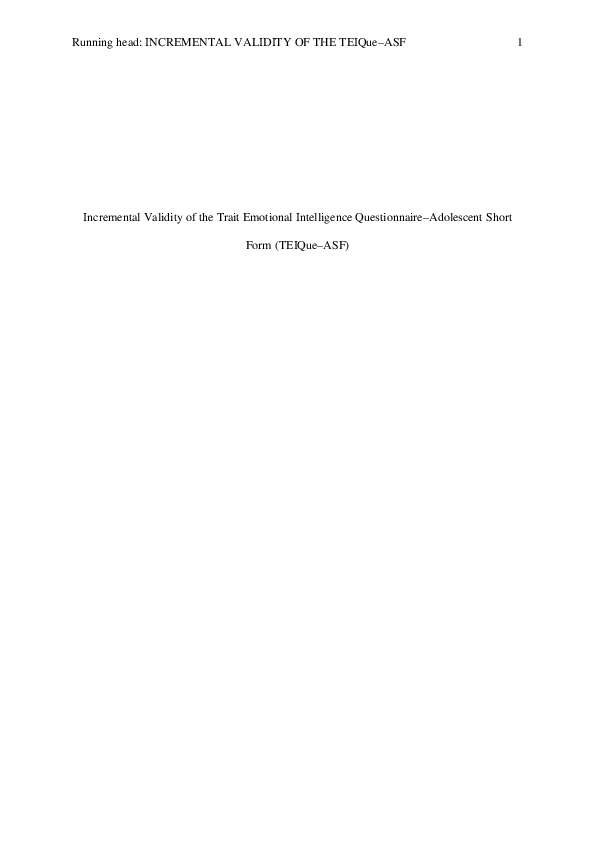 (PDF) Incremental Validity of the Trait Emotional Intelligence ...