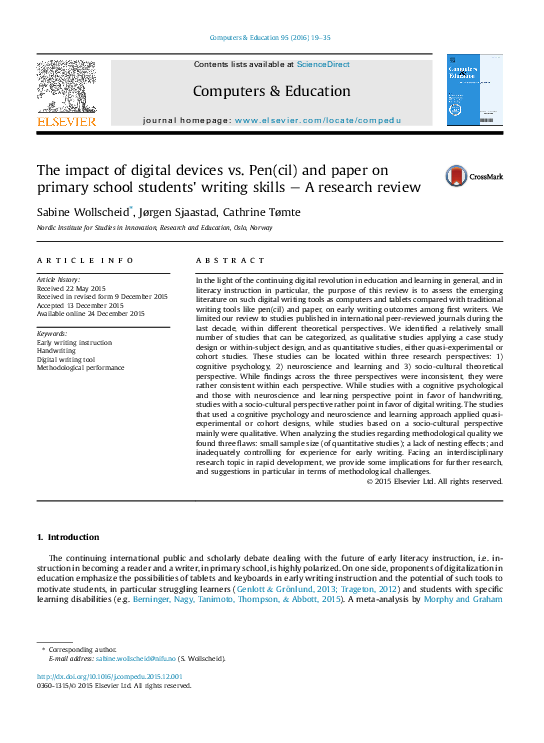 (PDF) The impact of digital devices vs. Pen(cil) and paper on primary ...