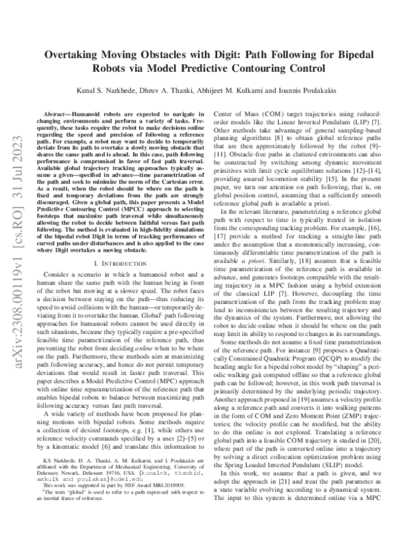 (PDF) Overtaking Moving Obstacles with Digit: Path Following for Bipedal Robots via Model ...