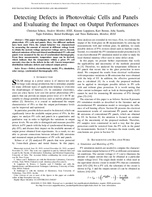 (PDF) Detecting Defects in Photovoltaic Cells and Panels and Evaluating ...