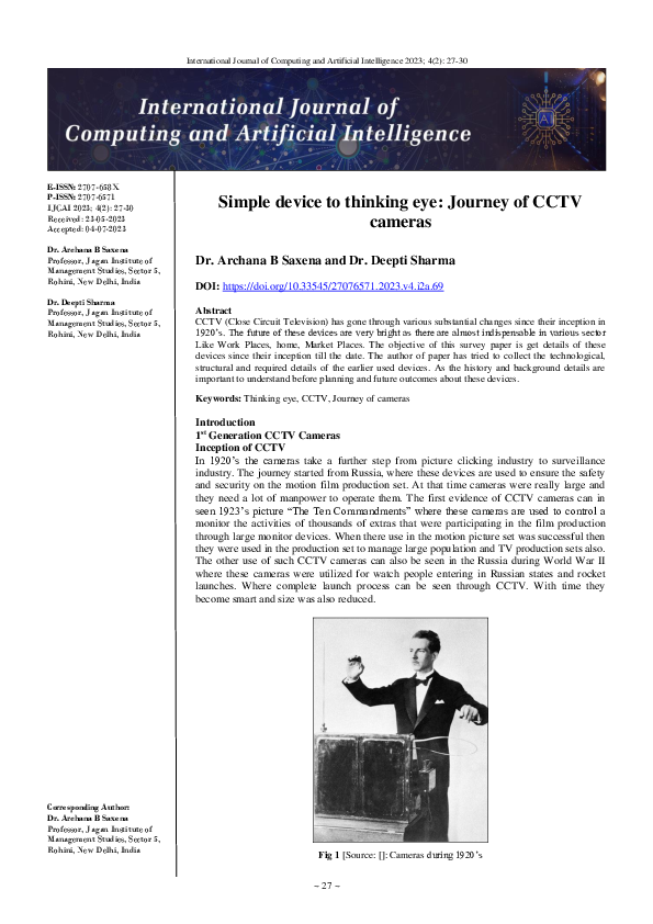 (PDF) Simple device to thinking eye: Journey of CCTV cameras