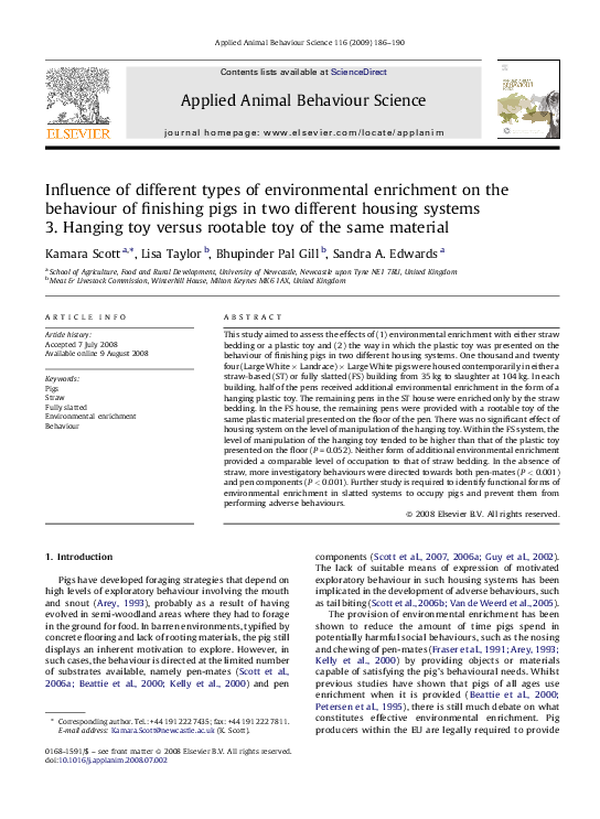 (PDF) Influence of different types of environmental enrichment on the ...