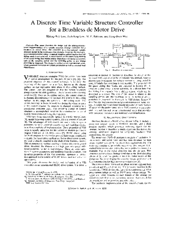 Pdf A Discrete Time Variable Structure Controller For A Brushless Dc