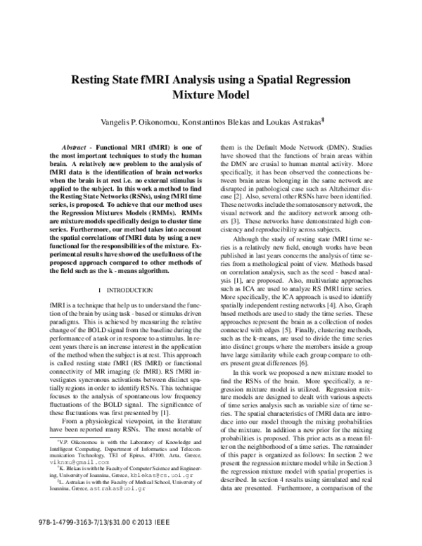 Pdf Resting State Fmri Analysis Using A Spatial Regression Mixture Model
