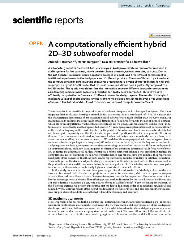 (PDF) A computationally efficient hybrid 2D–3D subwoofer model (PDF) A computationally efficient hybrid 2D–3D subwoofer model