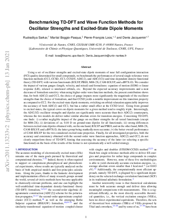 (PDF) Benchmarking TD-DFT and Wave Function Methods for Oscillator Strengths and Excited-State ...