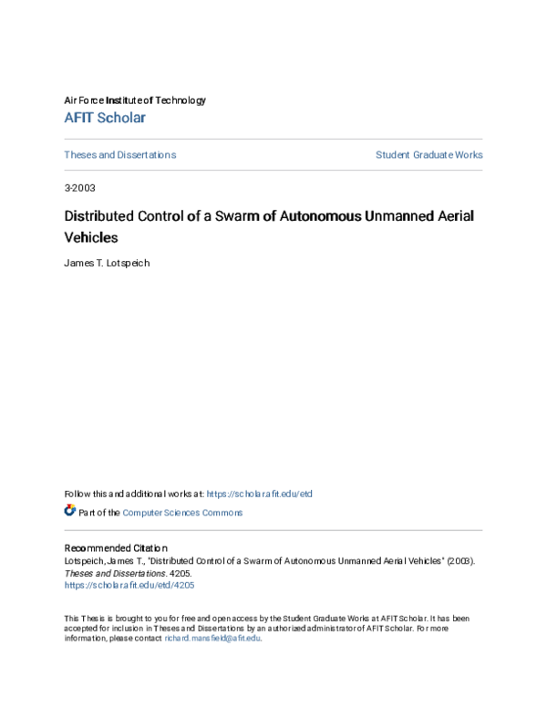 (PDF) Distributed Control of a Swarm of Autonomous Unmanned Aerial Vehicles | James Lotspeich ...