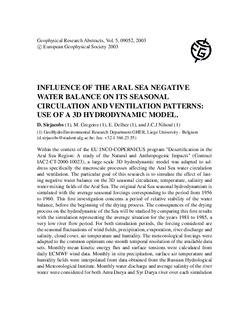 (PDF) Influence of the Aral Sea negative water balance on its seasonal ...