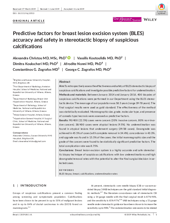 (PDF) Predictive factors for breast lesion excision system (BLES ...