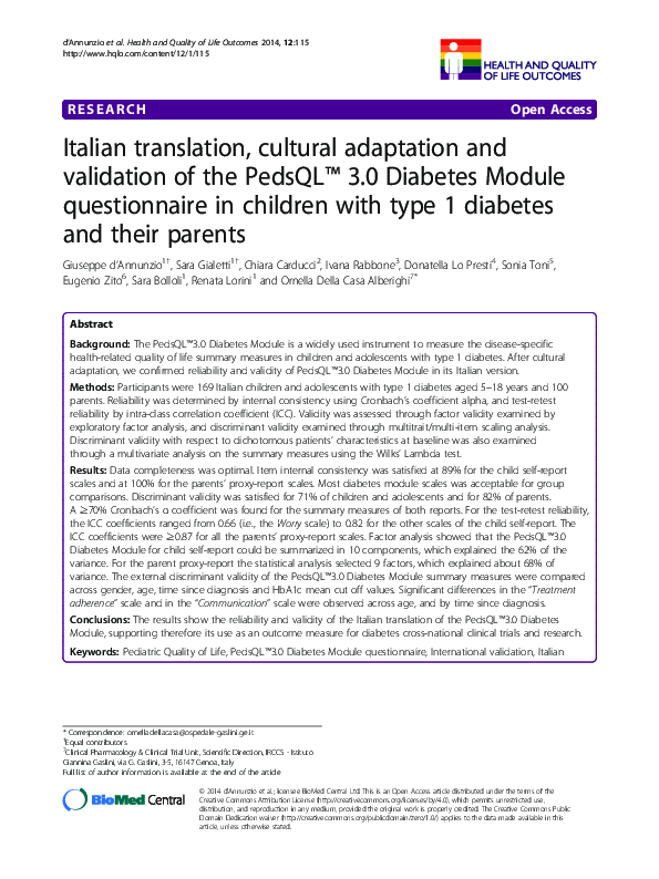(PDF) Italian translation, cultural adaptation and validation of the ...
