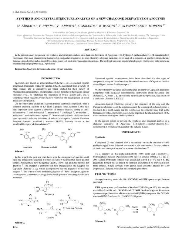 (PDF) Synthesis and Crystal Structure Analysis of a New Chalcone Derivative of Apocynin