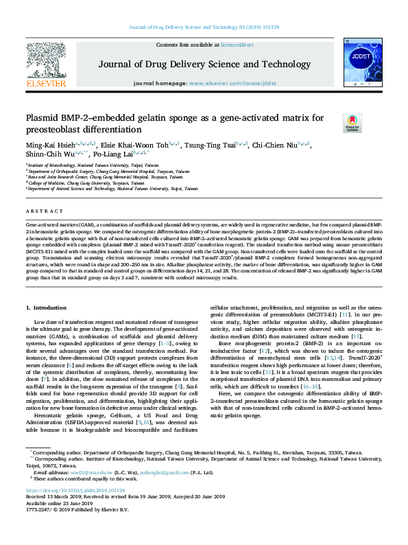 (PDF) Plasmid BMP-2–embedded gelatin sponge as a gene-activated matrix ...