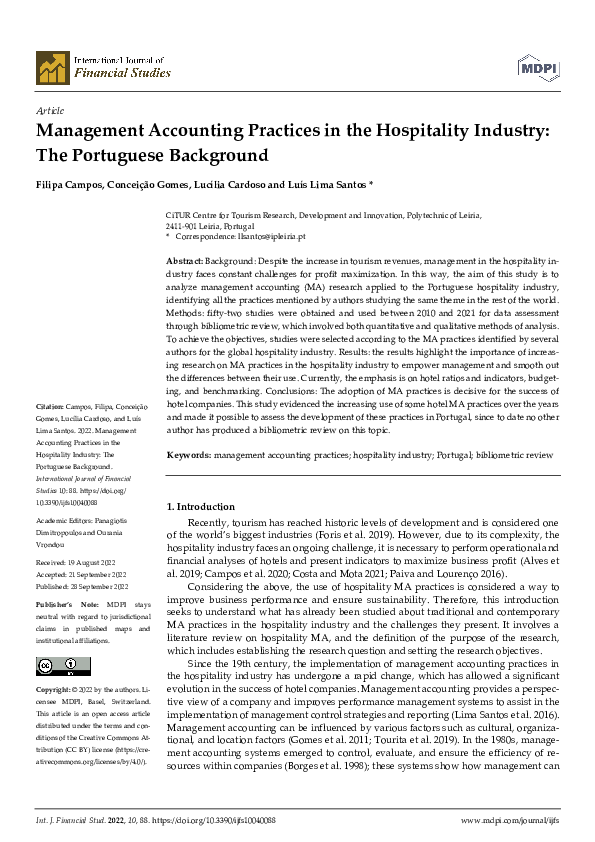 (PDF) Management Accounting Practices in the Hospitality Industry: The Portuguese Background