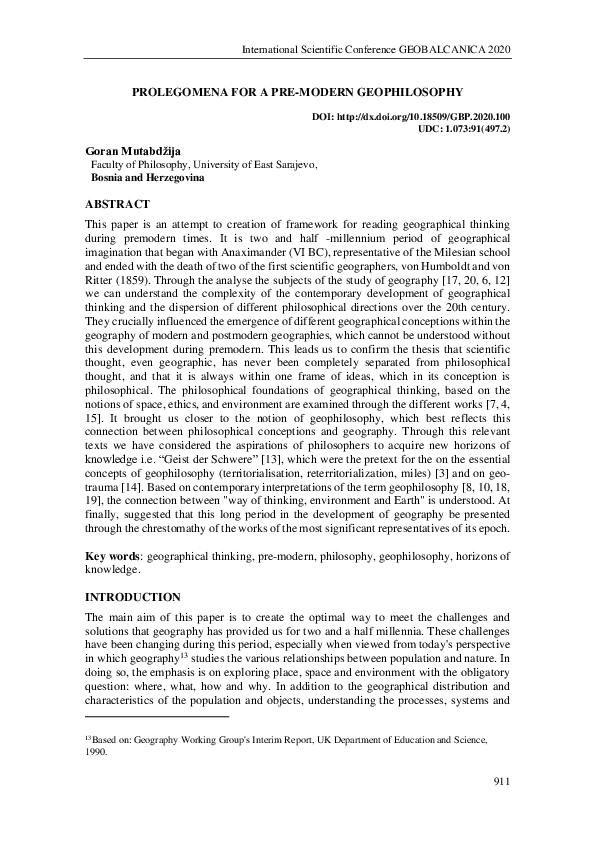 (PDF) Prolegomena for a Pre-Modern Geophilosophy