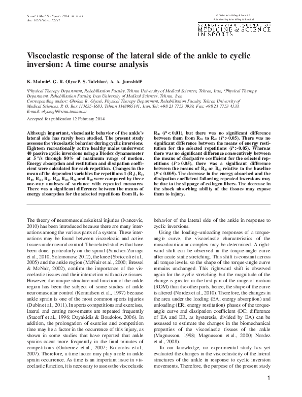 (PDF) Viscoelastic response of the lateral side of the ankle to cyclic ...