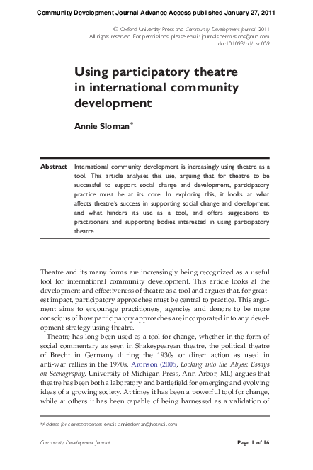 (PDF) Using participatory theatre in international community development