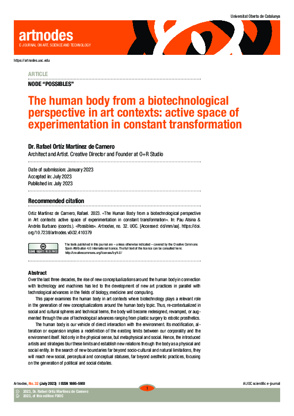 (PDF) Biotechnology and the Human Body in Art