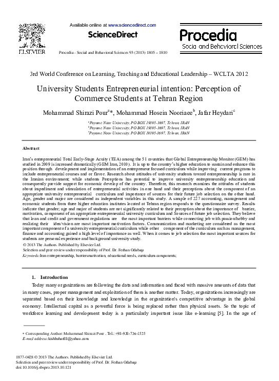 (PDF) University Students’ Entrepreneurial Intentions: Does Education Make a Difference?