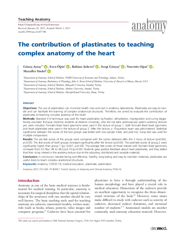 (PDF) The contribution of plastinates to teaching complex anatomy of ...
