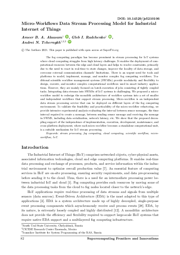 (PDF) Micro-Workflows Data Stream Processing Model for Industrial Internet of Things
