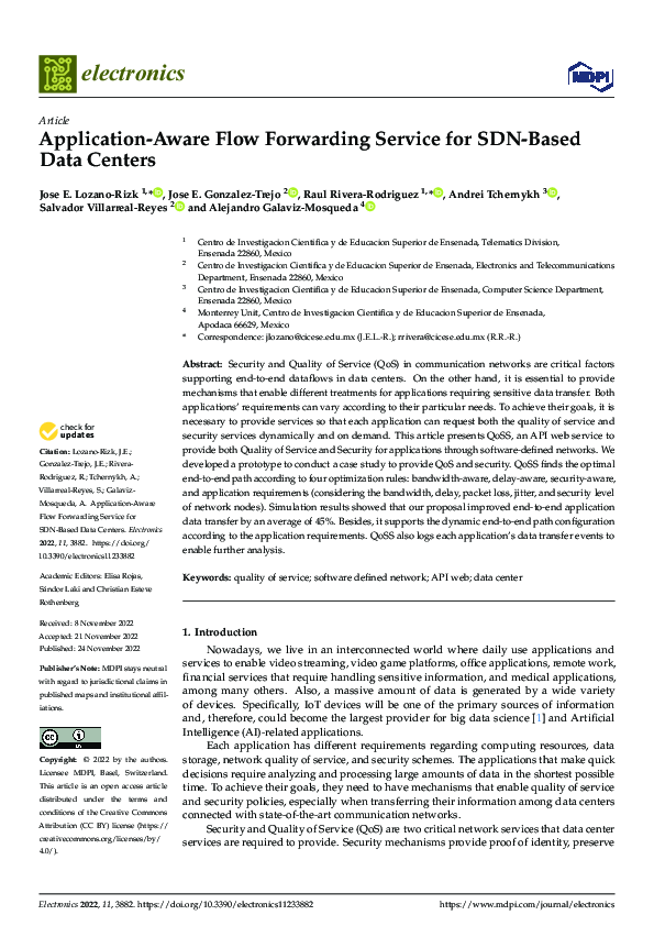 (PDF) Application-Aware Flow Forwarding Service for SDN-Based Data Centers